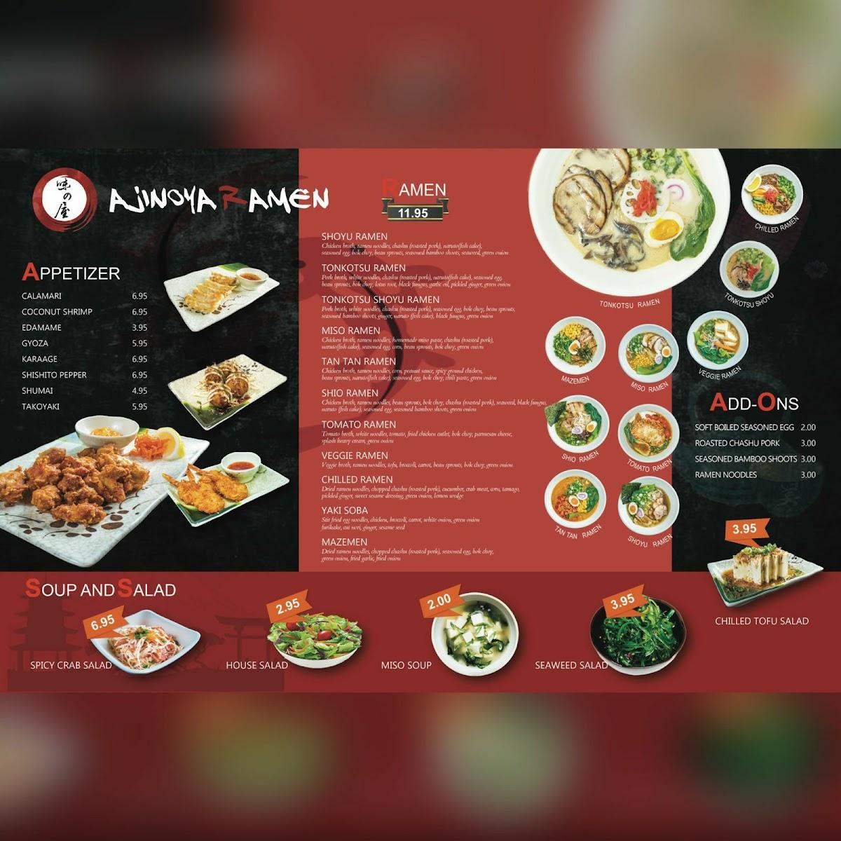 Menu at Ajinoya Ramen restaurant, Denver