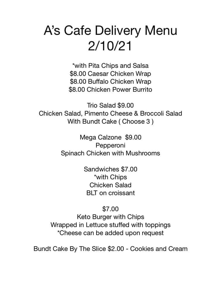 Menu at A’s Cafe, Courtland