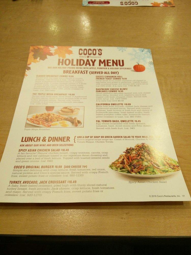 Menu at Coco's Bakery Restaurant, Laguna Hills, Lake Forest Dr