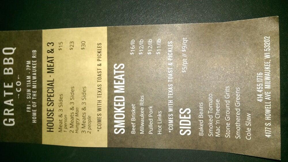 Menu at Iron Grate BBQ Co., Milwaukee, S Howell Ave