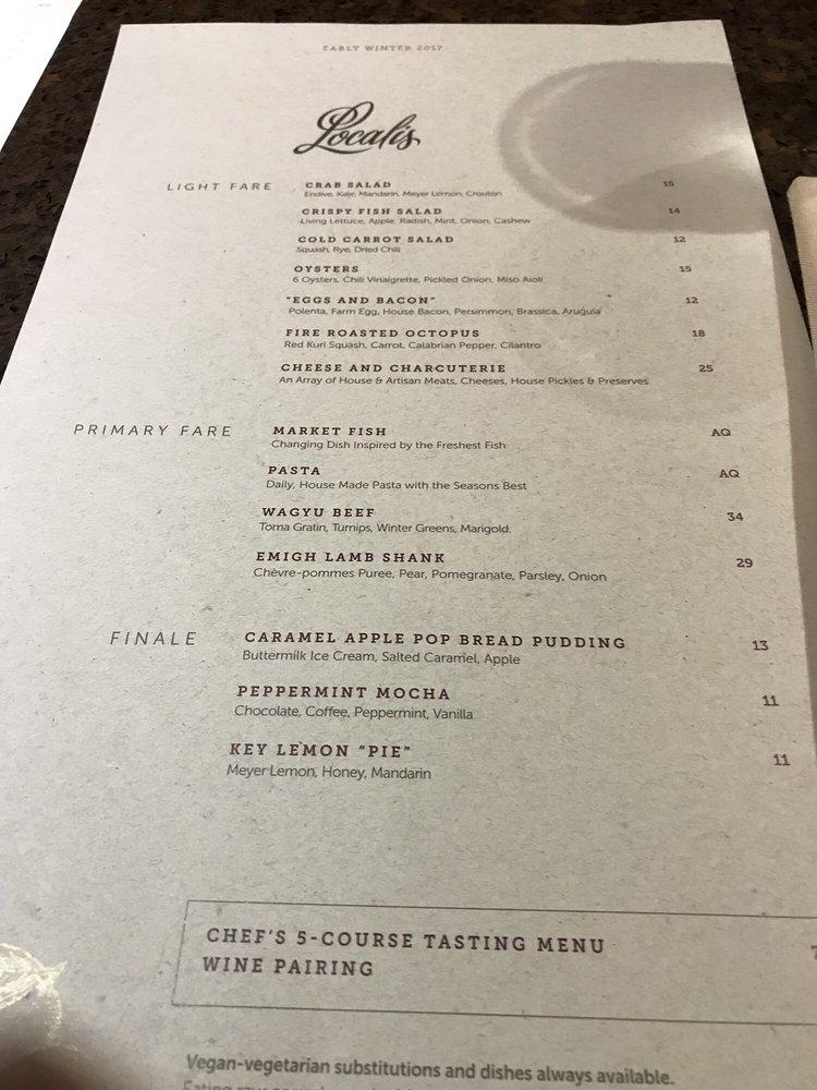 Menu at Localis restaurant, Sacramento