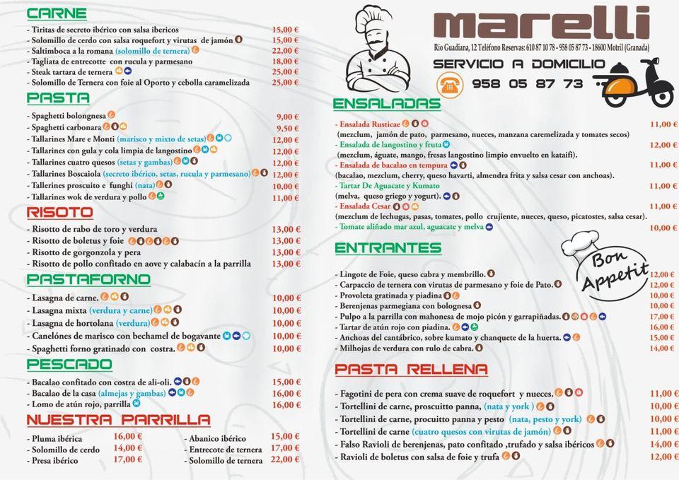 Carta de Restaurante Marelli, Motril, C. Río Guadiana