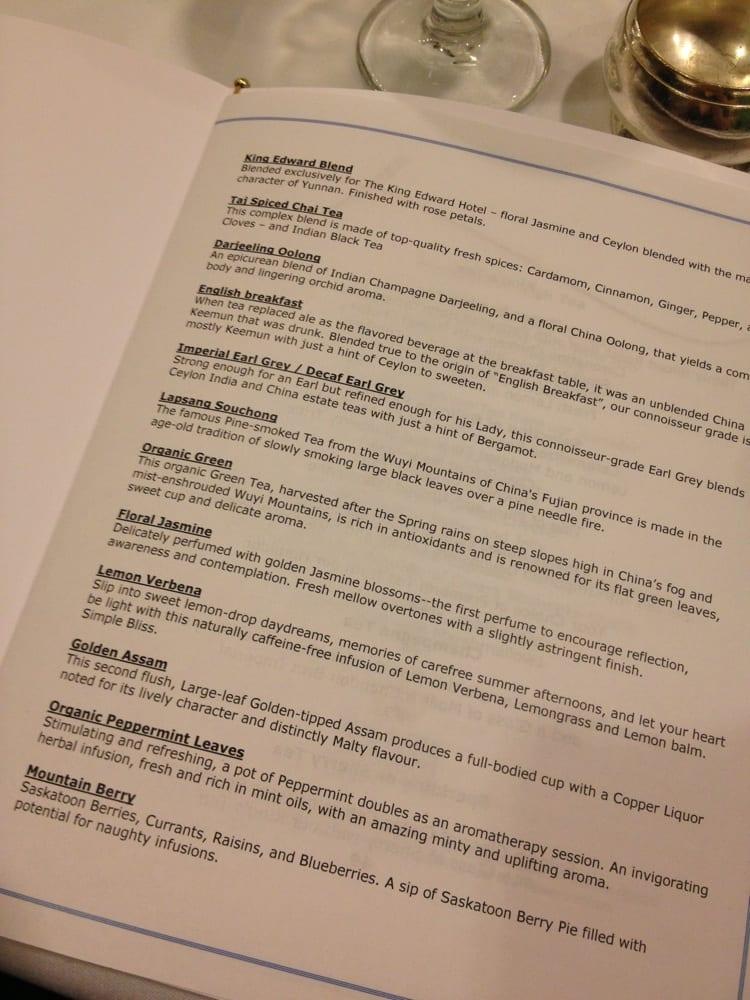 Menu at Victoria's Cafe, Toronto