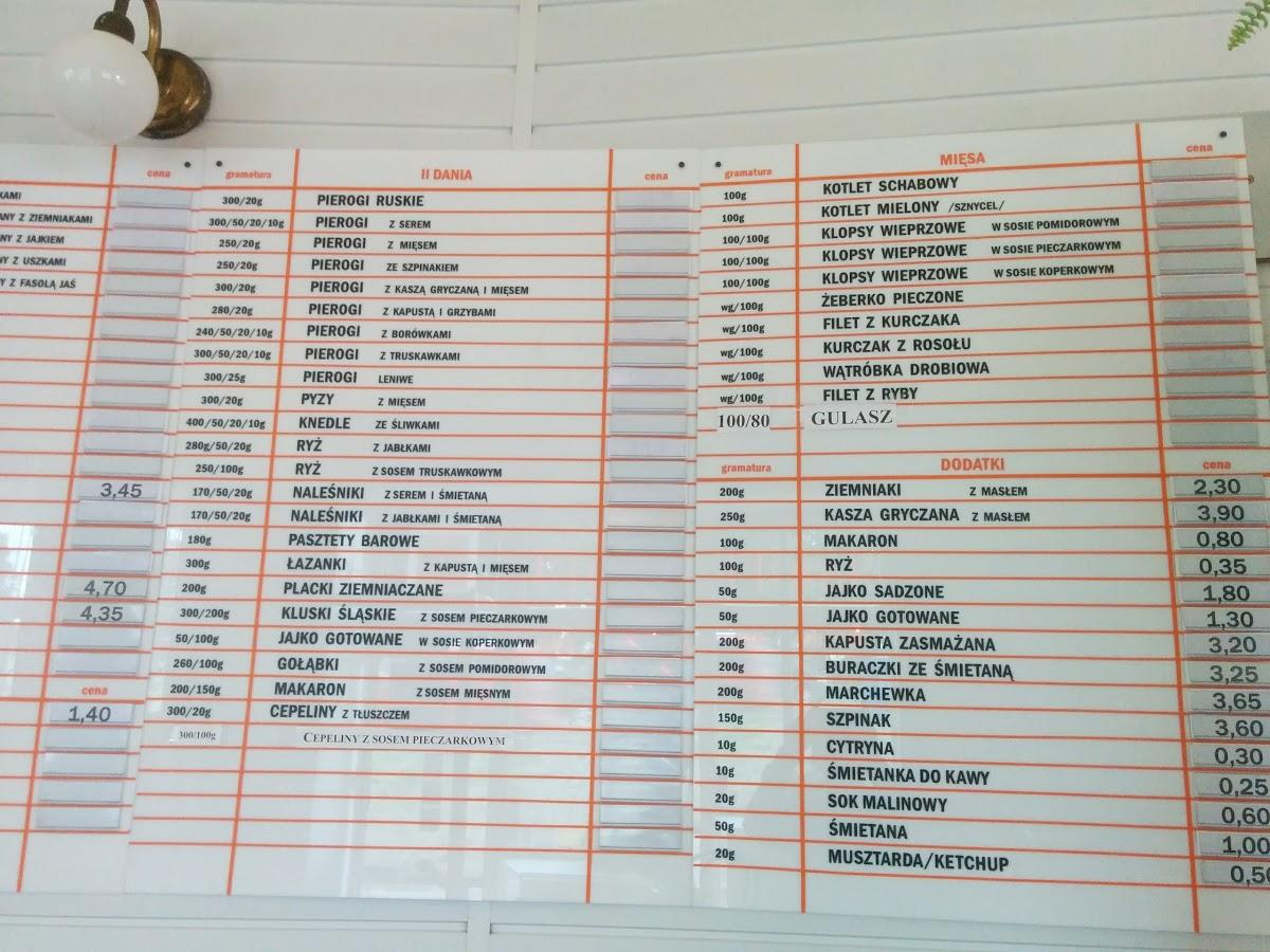 Menu at Bar Mleczny Flisak, Kraków, Tadeusza Kościuszki 1
