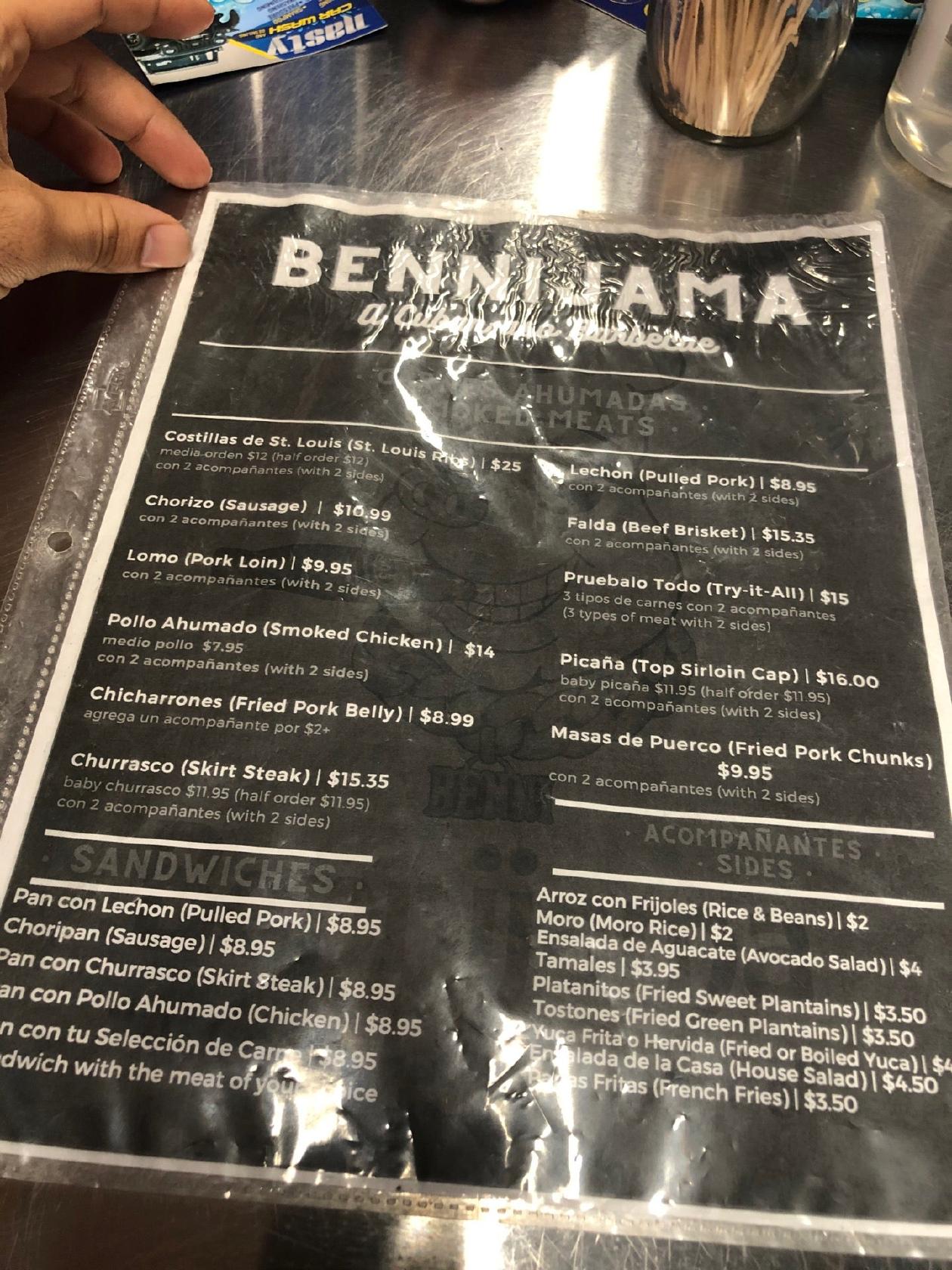 Menu at Jama Benn Jama BBQ, Hialeah Gardens