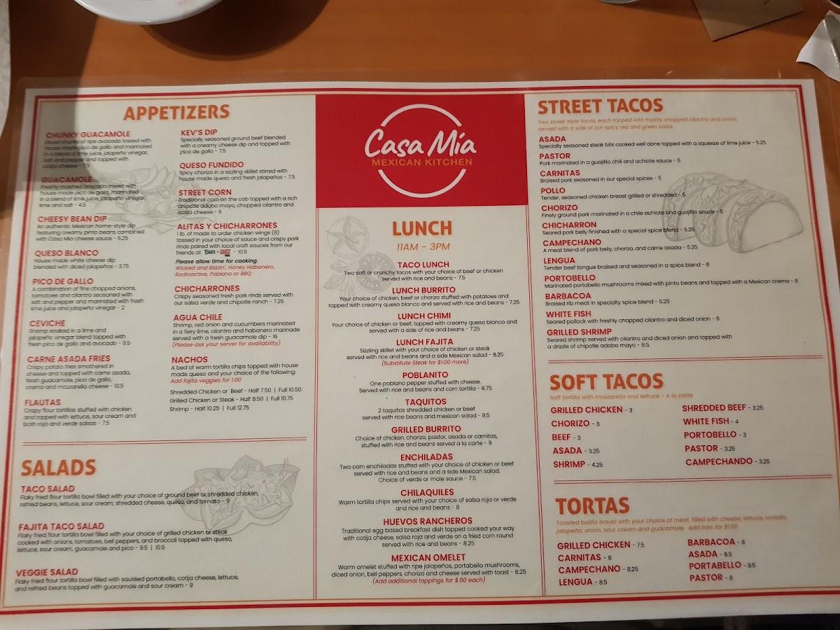 Menu at Casa Mia Mexican Kitchen restaurant, St. Peters, 235 Jungermann ...
