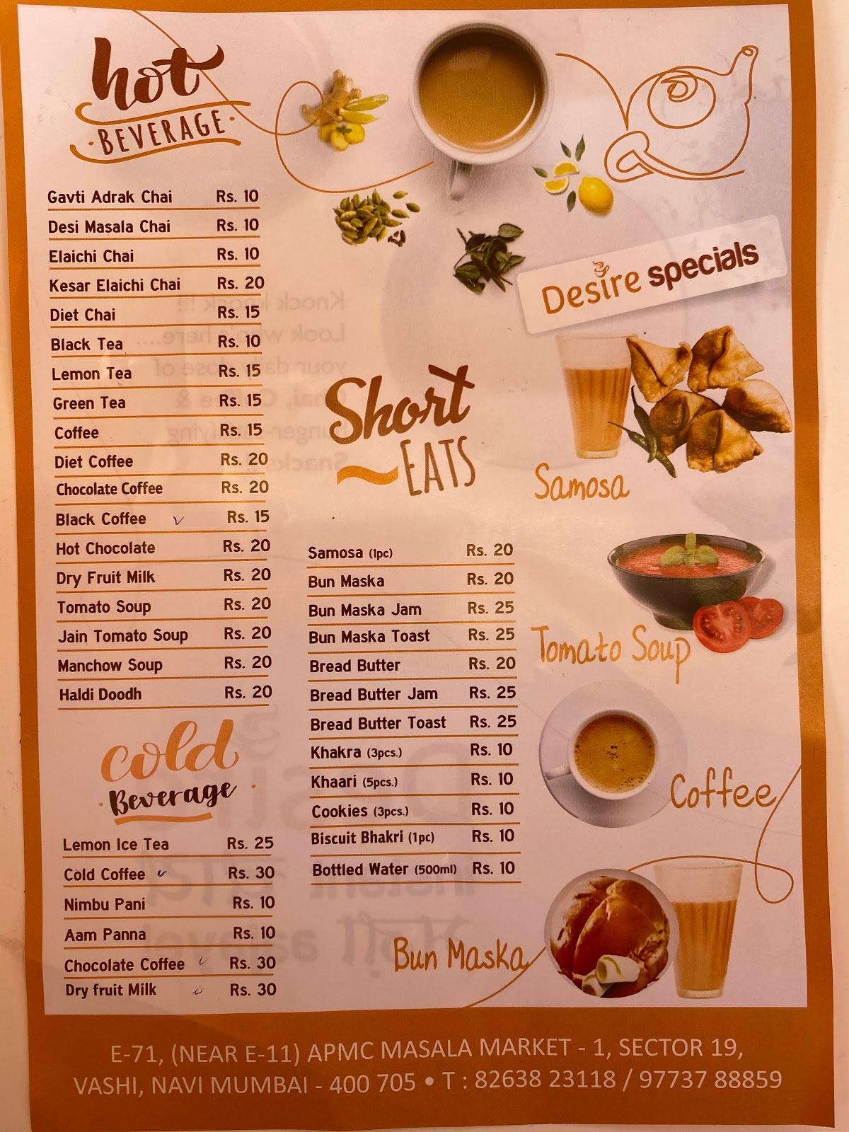Menu at Desire Café - Instant Chai Maza Aajaye, Navi Mumbai