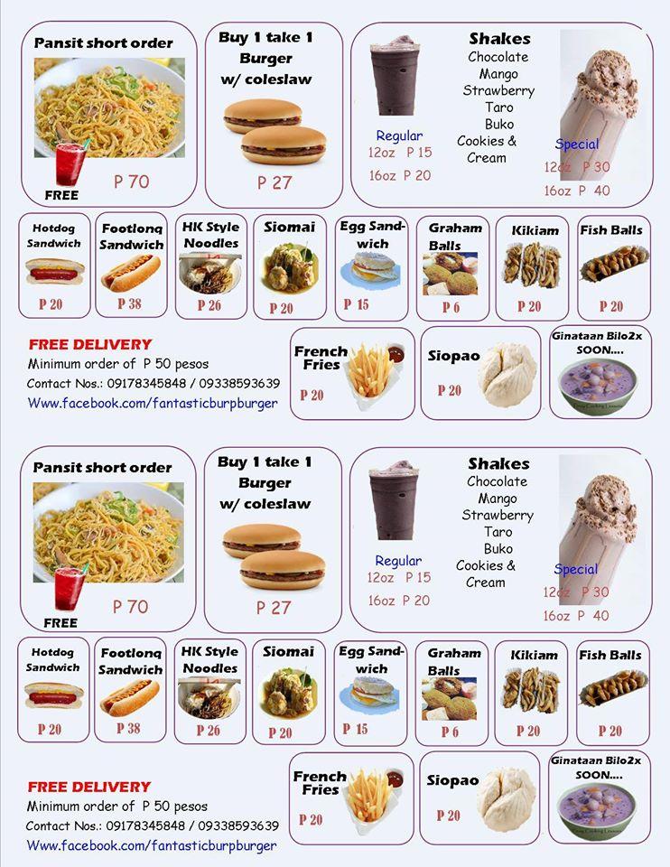 Menu at Fantastic Burp Burger restaurant, Antipolo