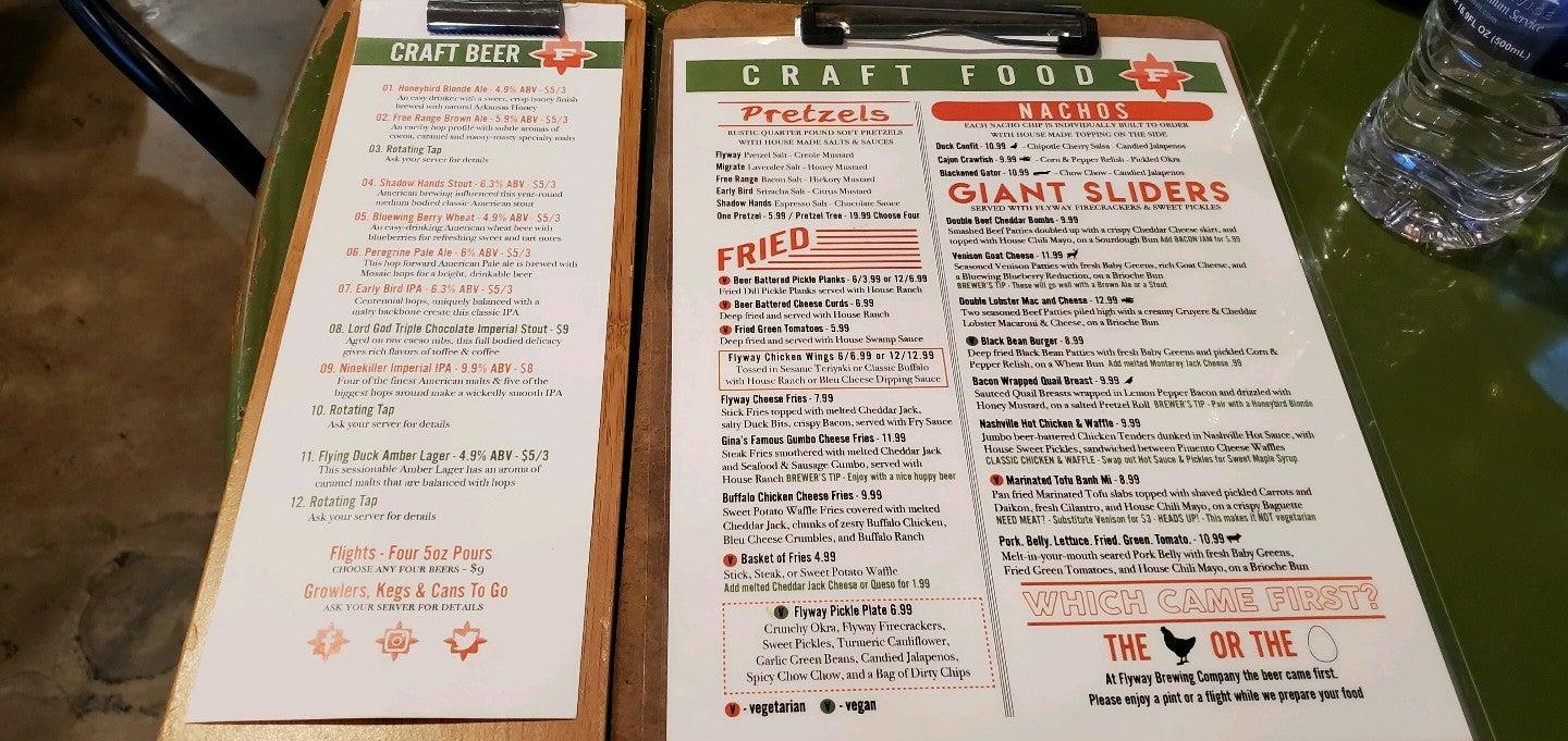 Menu at Flyway Brewing pub & bar, North Little Rock