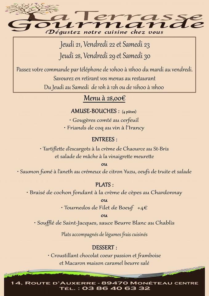 Menu au la terrasse gourmande restaurant, Monéteau