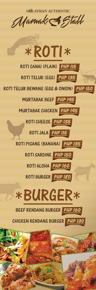 Menu at Mamak Stall Makati restaurant, Philippines