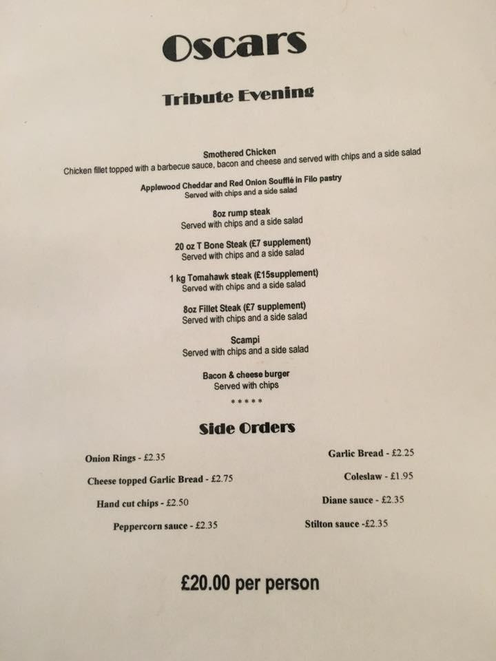 Menu at Oscar's Restaurant, Newcastle-under-Lyme