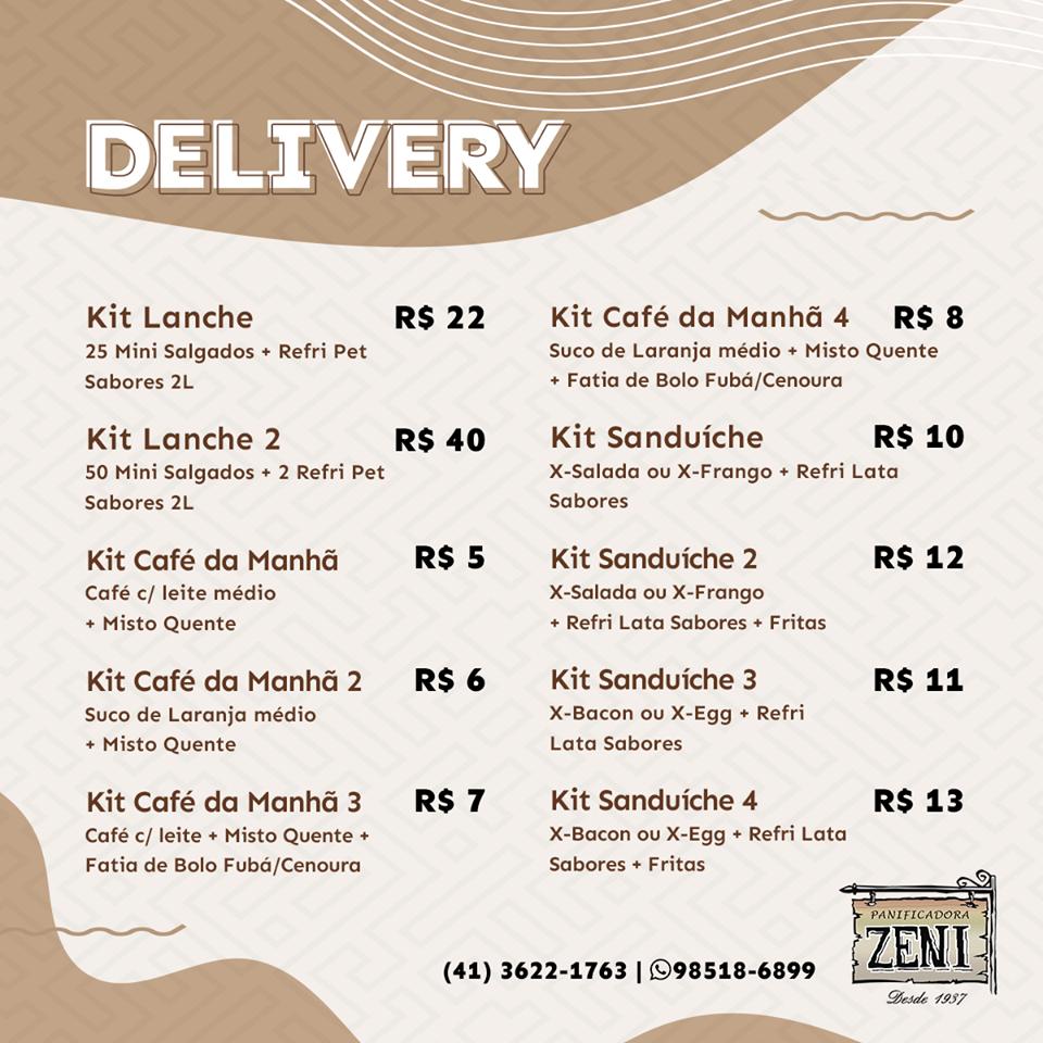 Menu at Panificadora Zeni cafe, Lapa