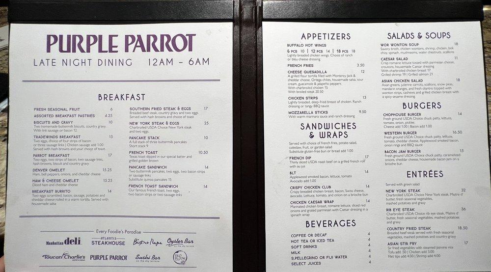 Menu at Purple Parrot restaurant, Reno, S Virginia St