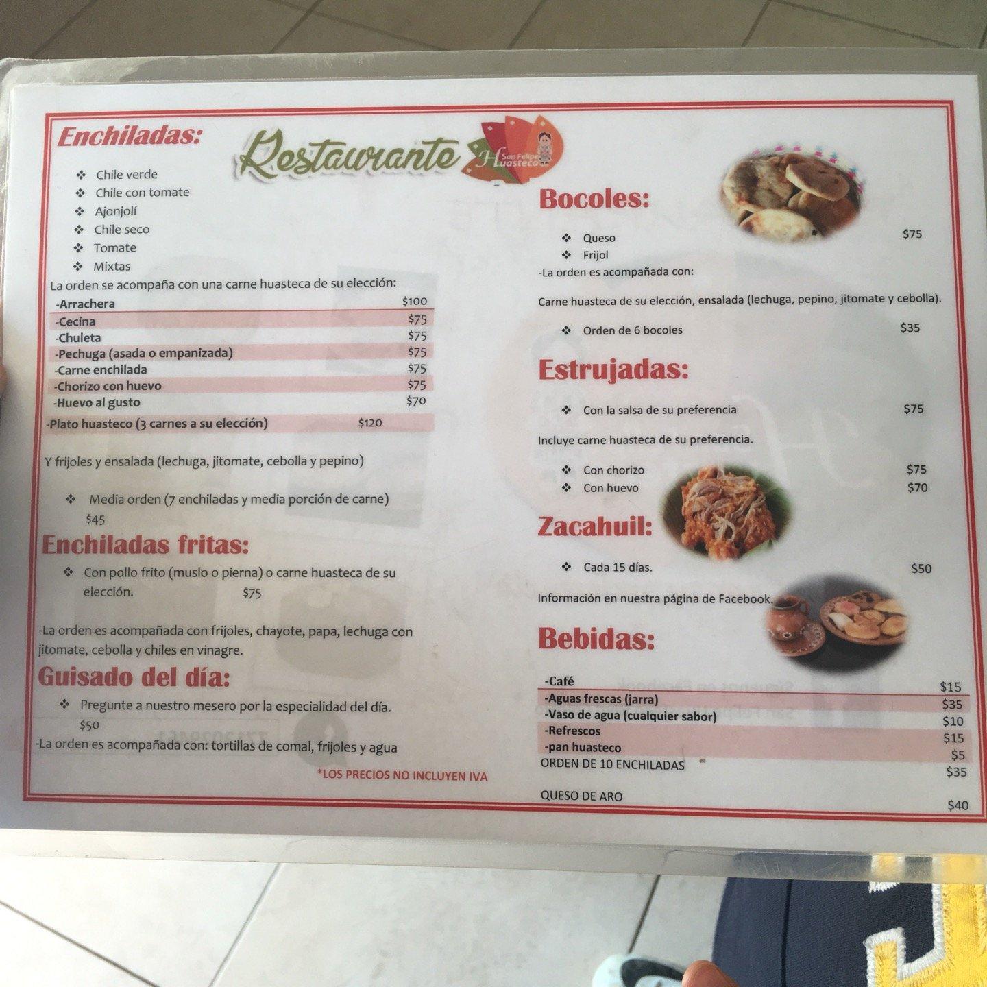 Menu at San Felipe Huasteco restaurant, Pachuca, Blvrd Luis Donaldo ...
