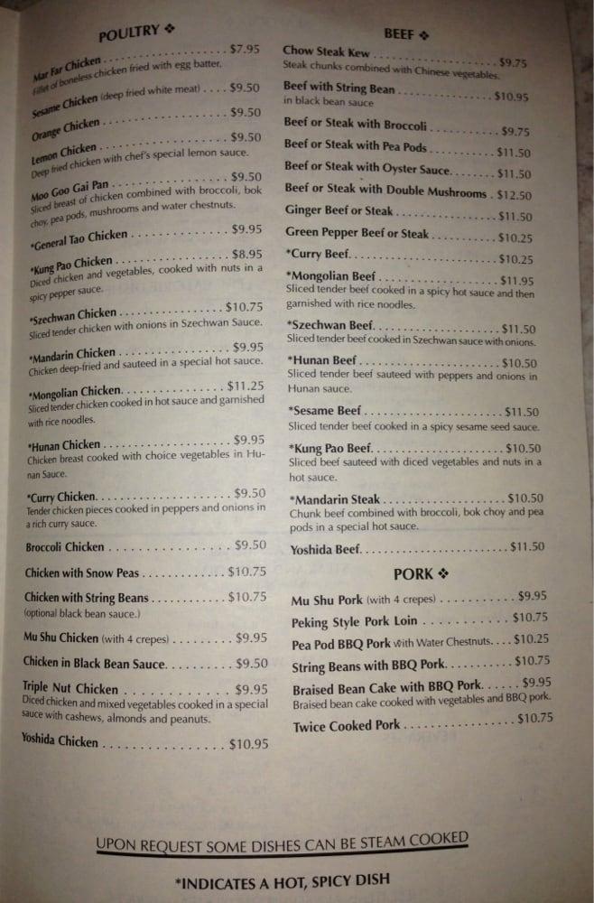 Menu at Silver Dragon restaurant, Medford
