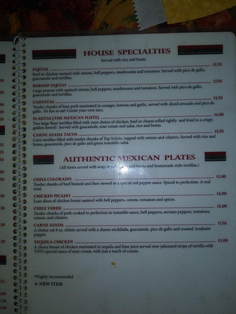 Menu at TNT on the Lake restaurant, Lakeport, Lakeshore Blvd