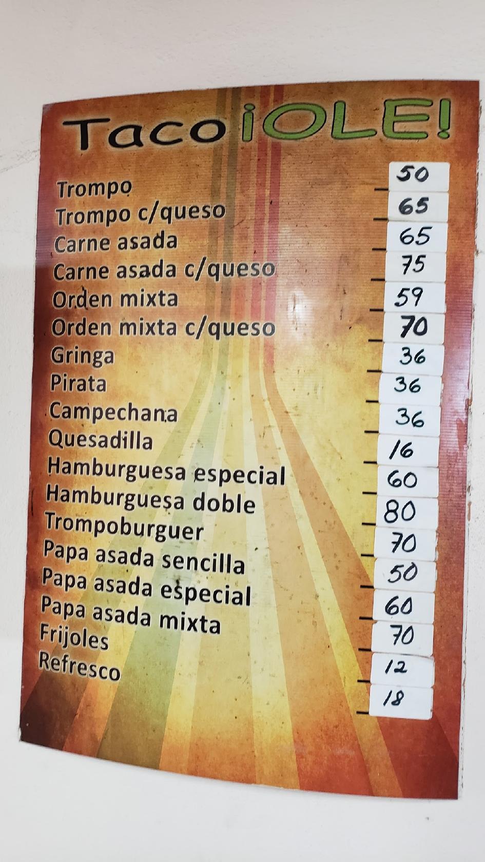 Carta del restaurante Taco Ole, San Nicolás del los Garza