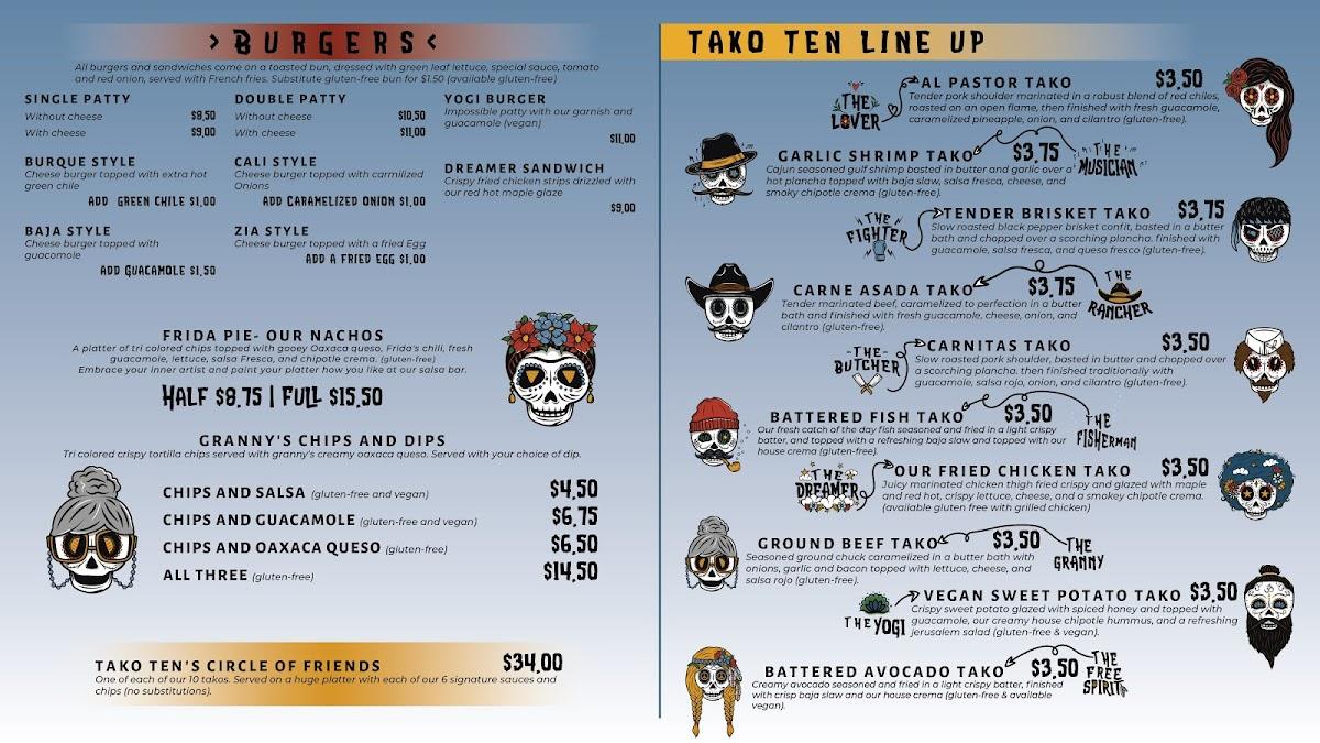 Menu at Tako Ten pub & bar, Albuquerque