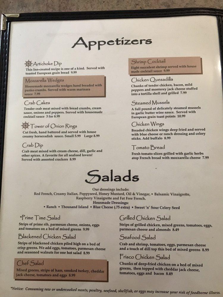 Menu at The Oregon Inn steakhouse, Oregon