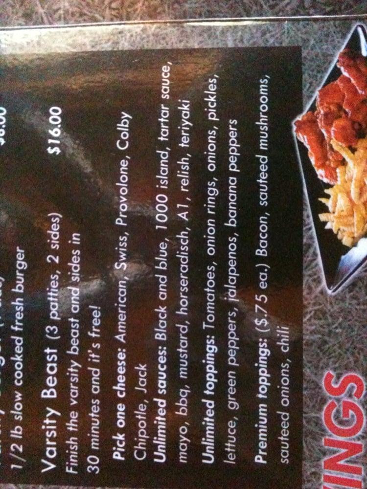 Menu at The Varsity Sports Bar and Grill, Cincinnati