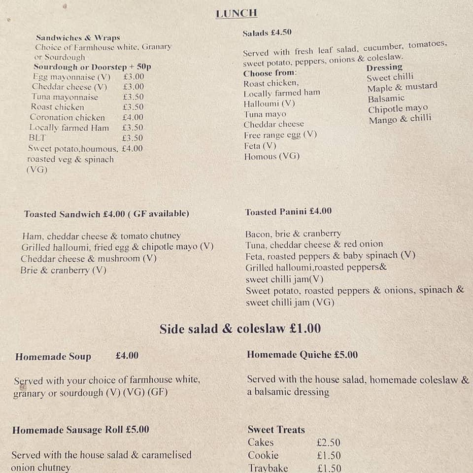 Menu at 1958 coffee house, Nottingham