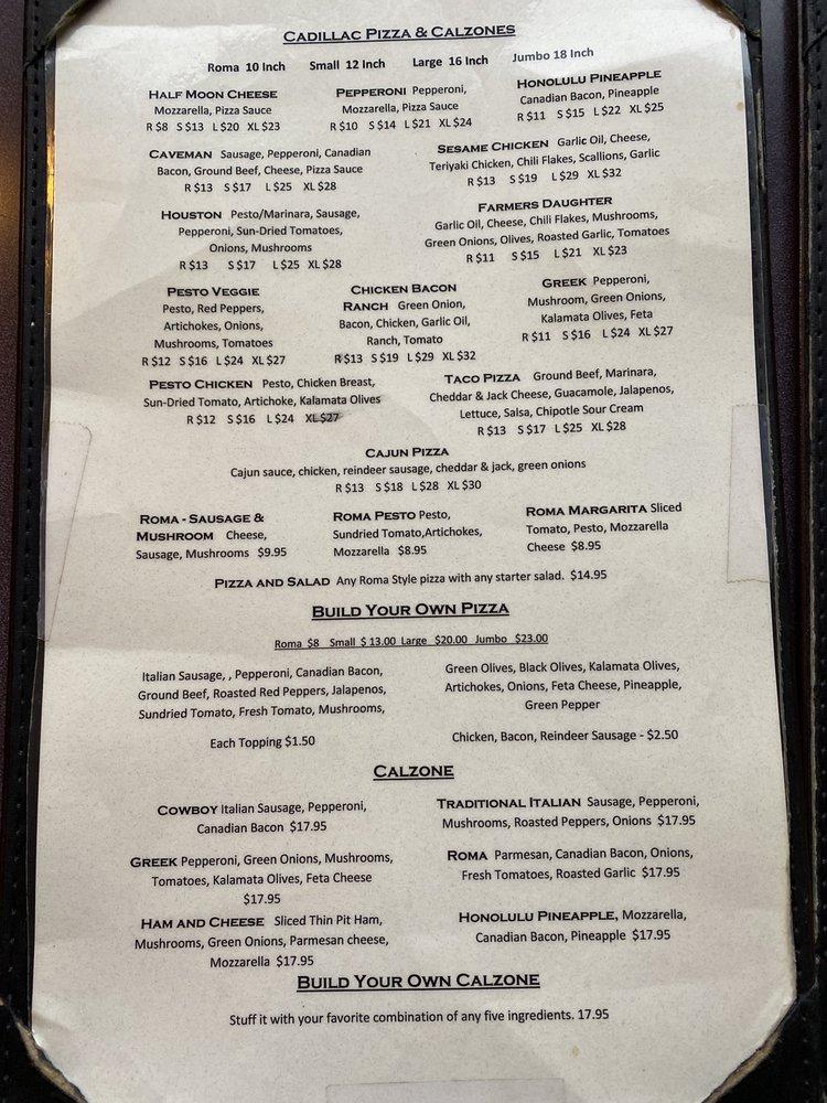 Menu at Cadillac Cafe, Meadow Lakes
