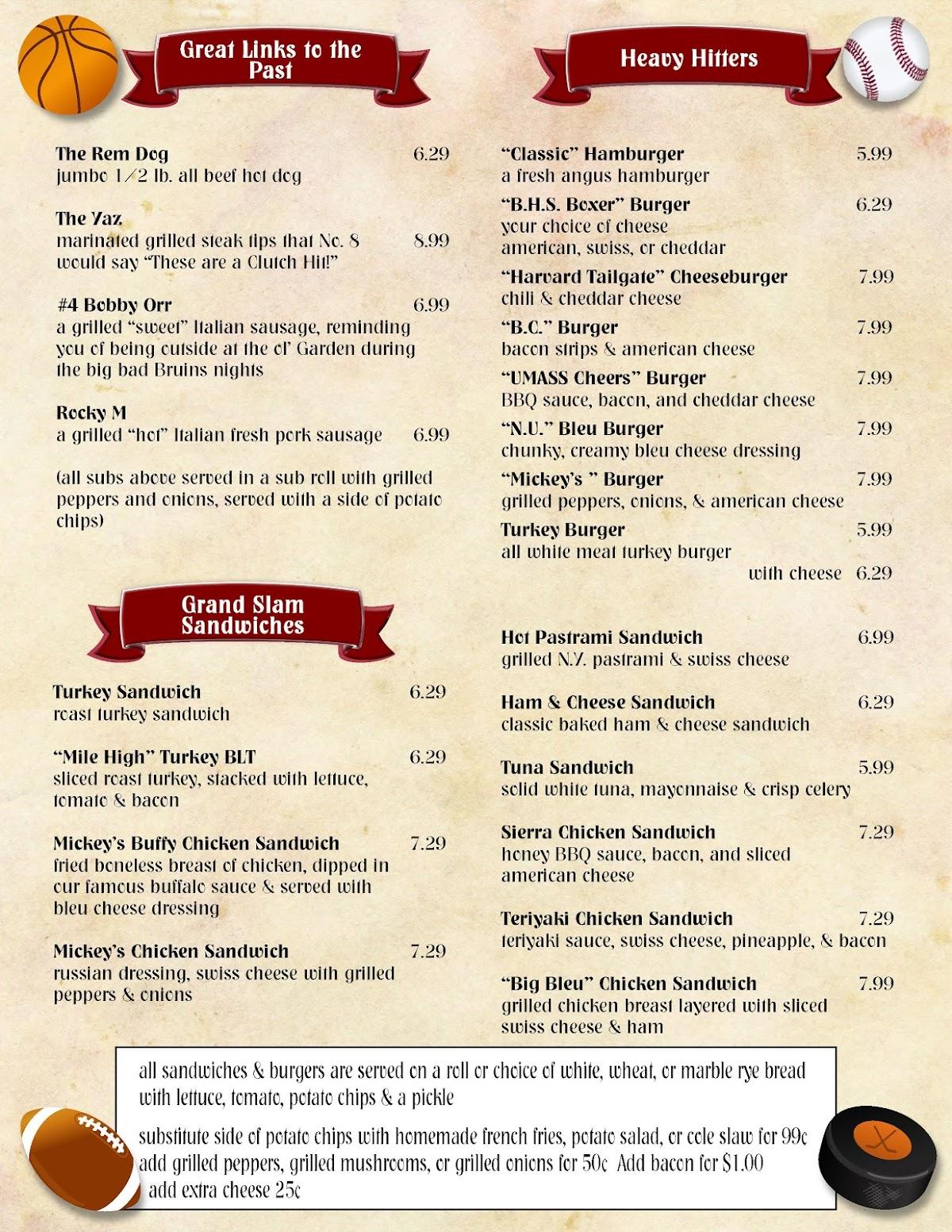 Menu at Mickey Malone's Tavern pub & bar, Brockton