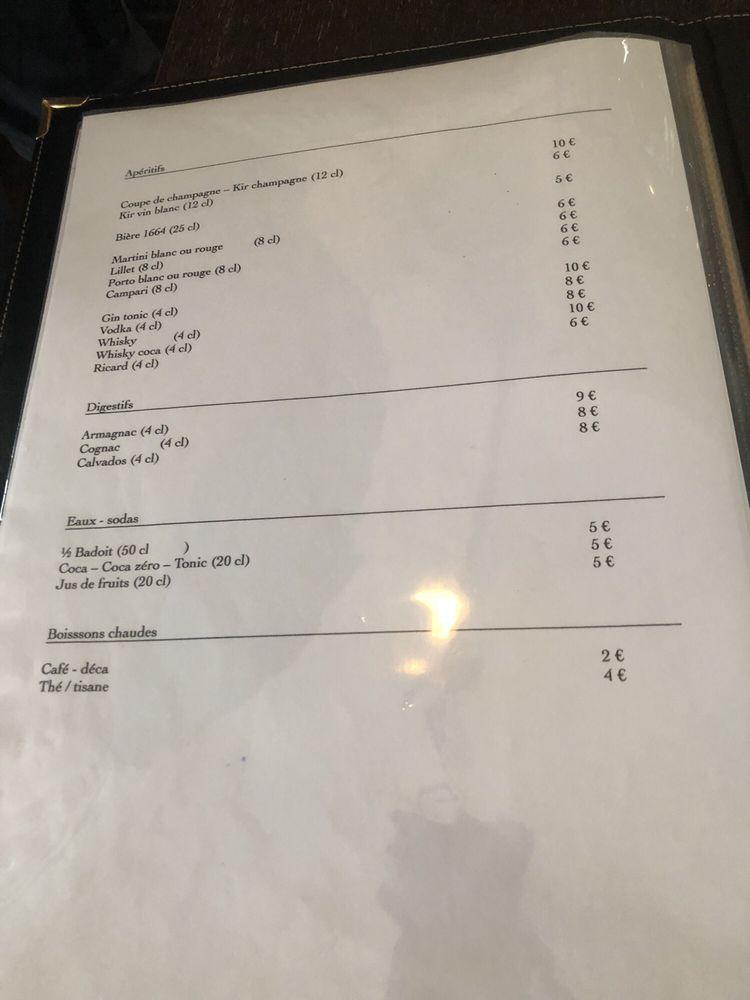 Menu at Petite fleur restaurant, Paris