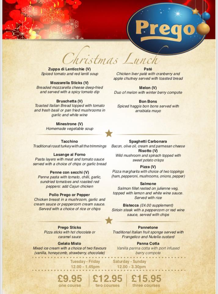 Menu at Prego restaurant, Lanark