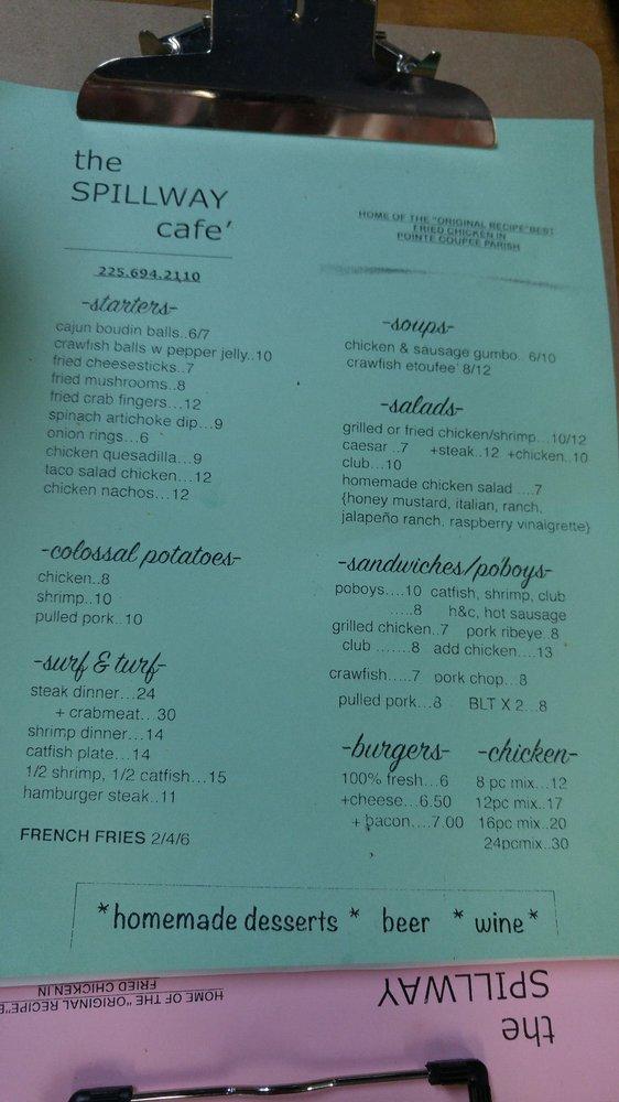 Menu at Spillway Café cafe, Morganza
