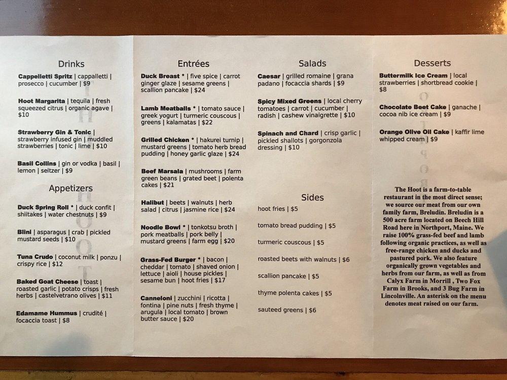 Menu at The Hoot pub & bar, Northport