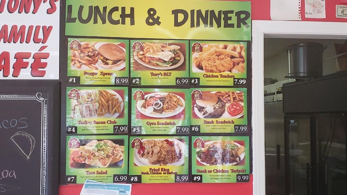 Menu at Tony's Place restaurant, Nixa, 550 West Mount Vernon Street