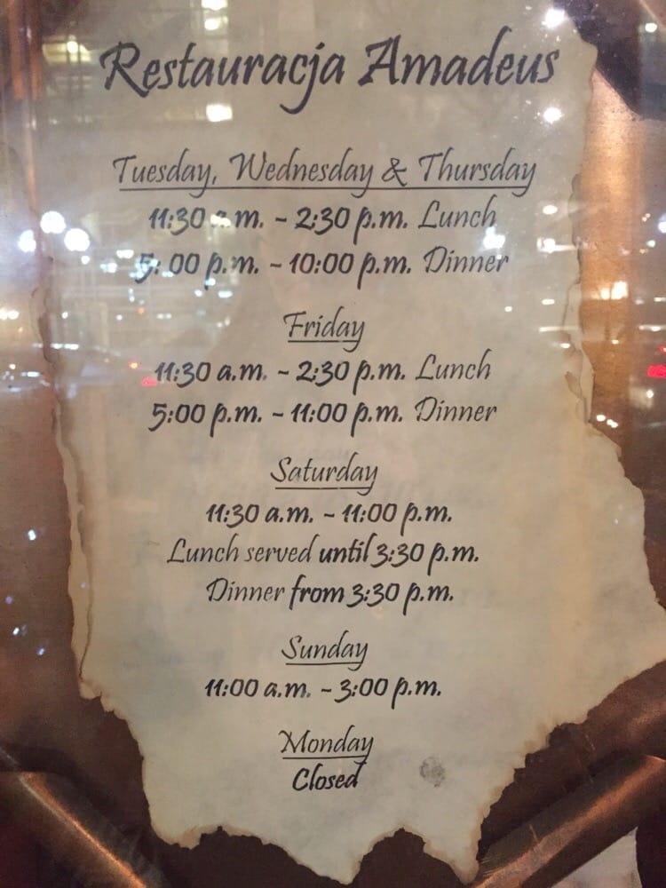 Menu at Amadeus Restaurant, Ann Arbor