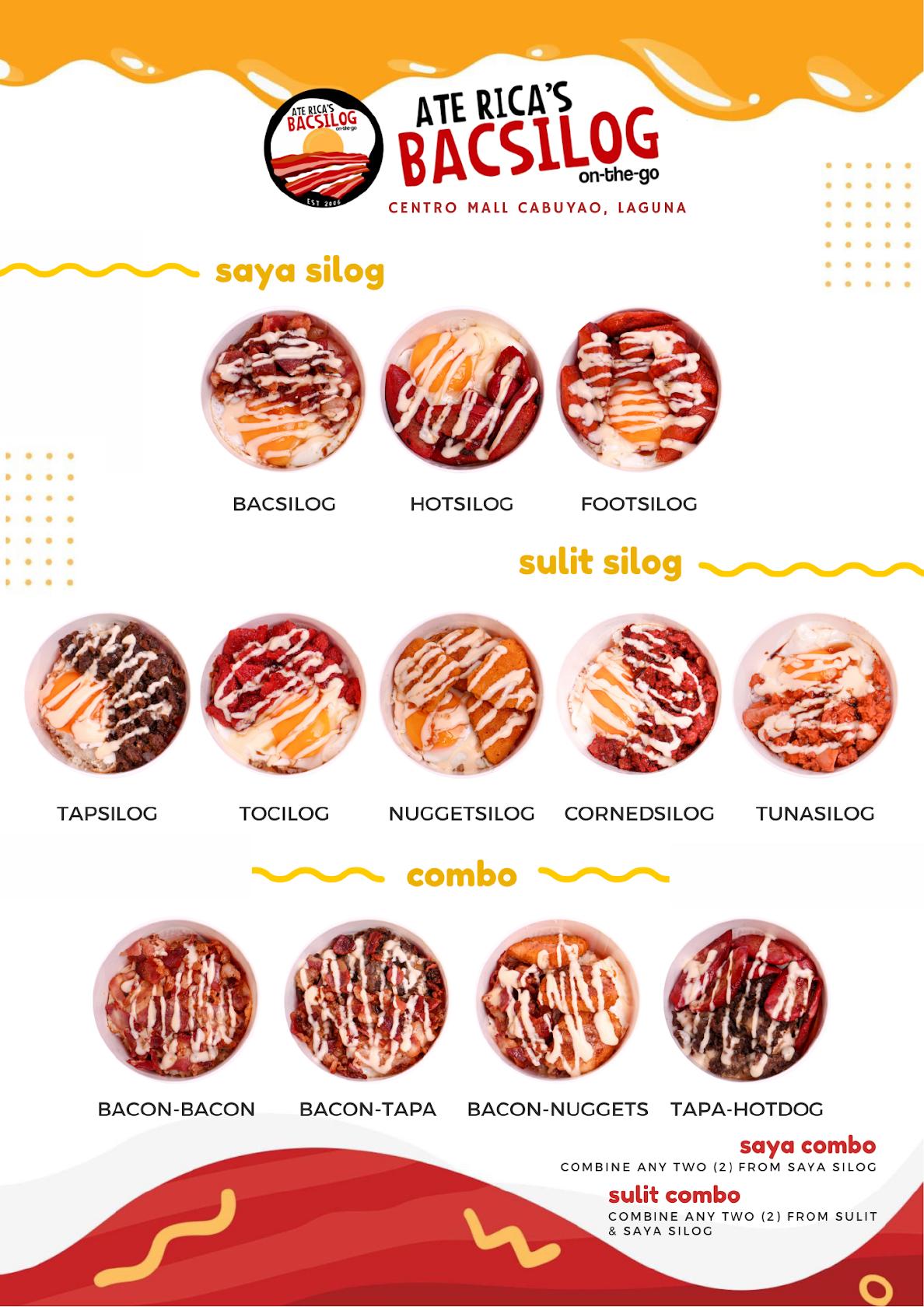 Carta del restaurante Ate Rica’s Bacsilog Cabuyao, Cabuyao