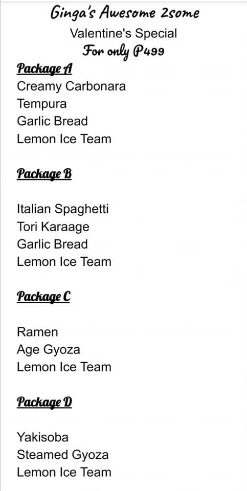Menu at Ginga Restobar-Izakaya, Plaridel