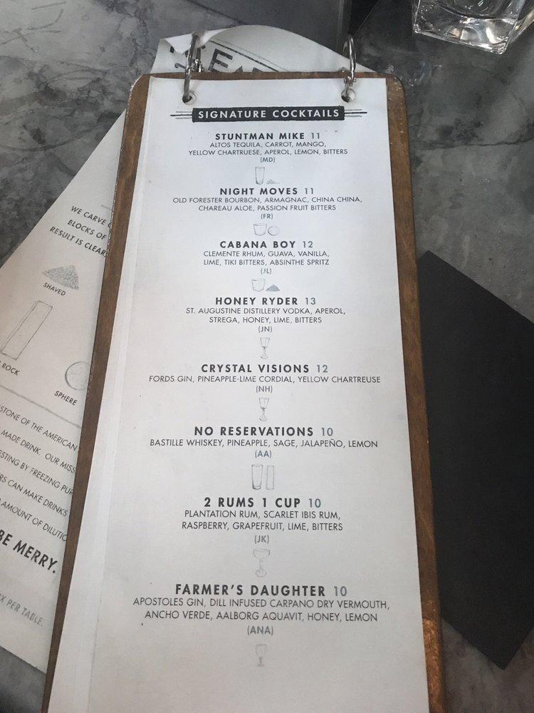 Menu at Ice Plant Bar, St. Augustine
