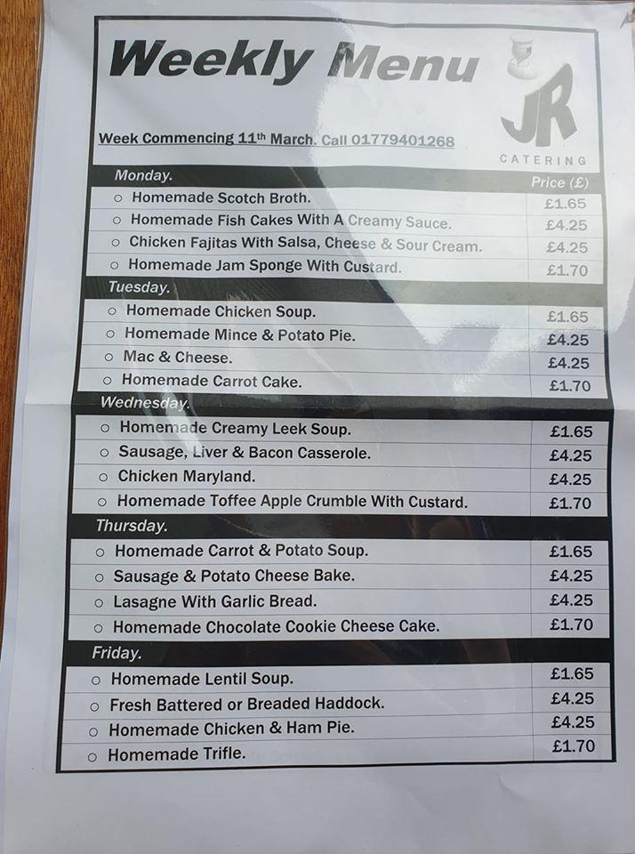 Menu at JR Catering restaurant, Peterhead
