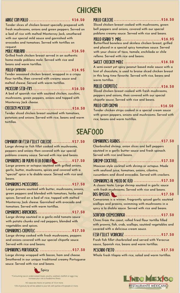 Menu at Lindo Mexico restaurant, Prescott, Gail Gardner Way #101