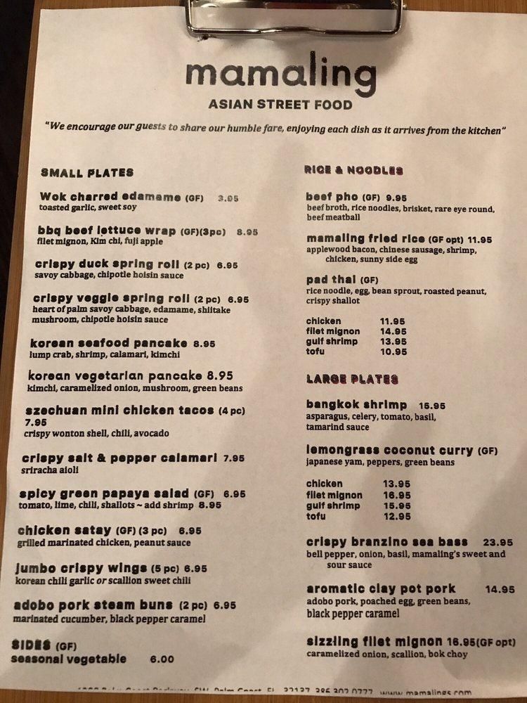 Menu at Mamaling Asian Street Food restaurant, Palm Coast