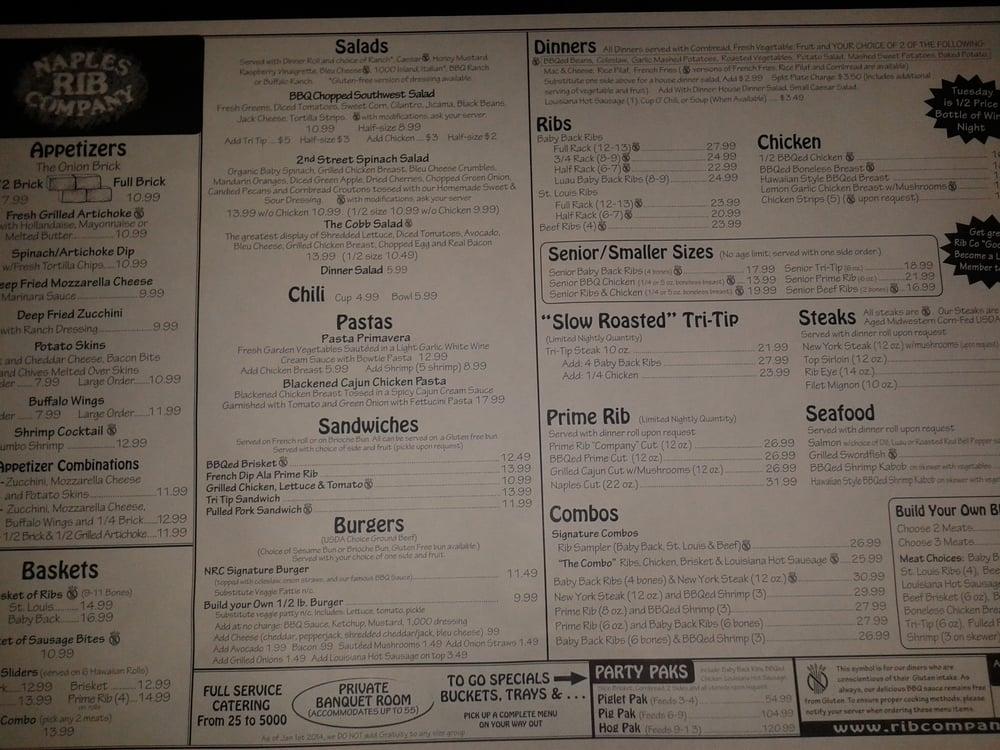 Menu at Naples Rib Company pub & bar, Long Beach