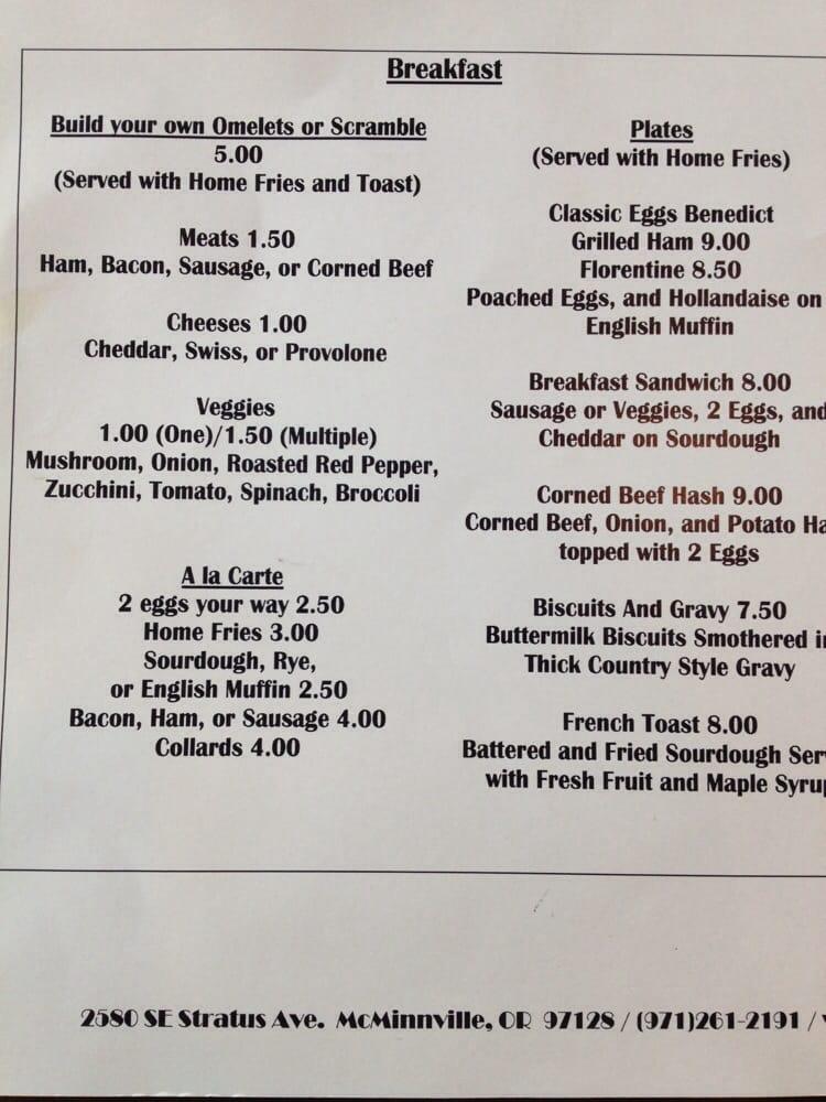 Menu at The Diner restaurant, McMinnville