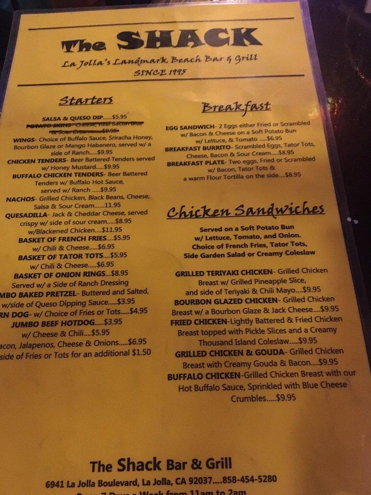 Menu at The Shack Bar & Grill, San Diego