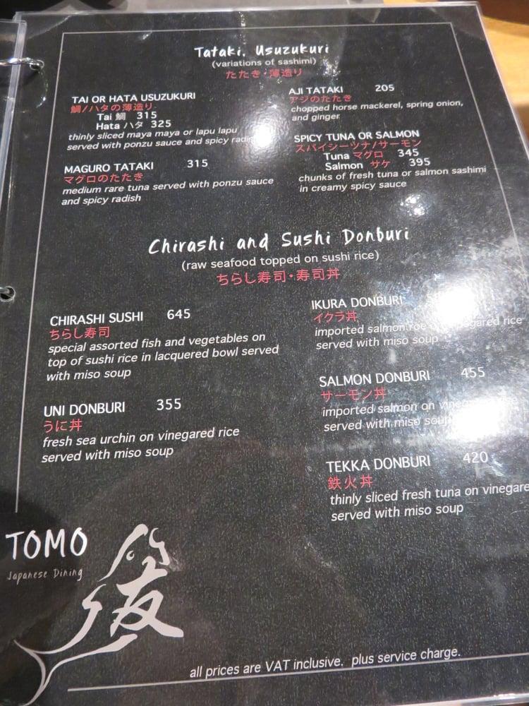 Menu at Tomo Japanese Dining restaurant, San Juan