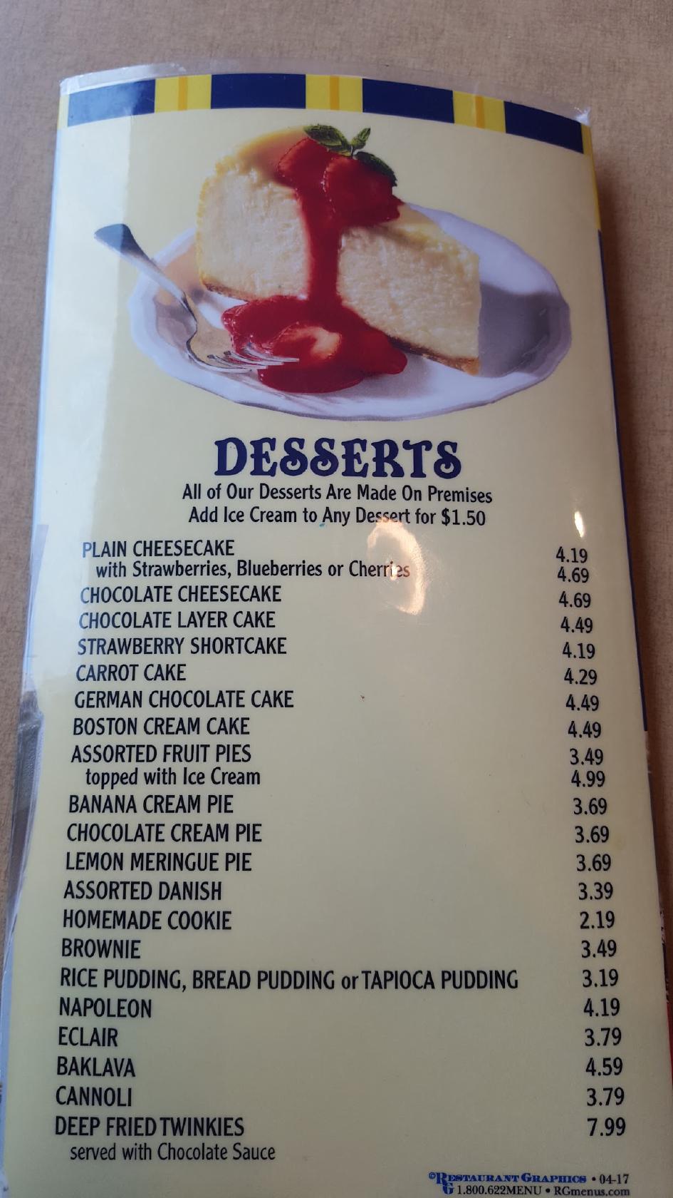 Menu at Capital City Diner restaurant, Albany, Western Ave