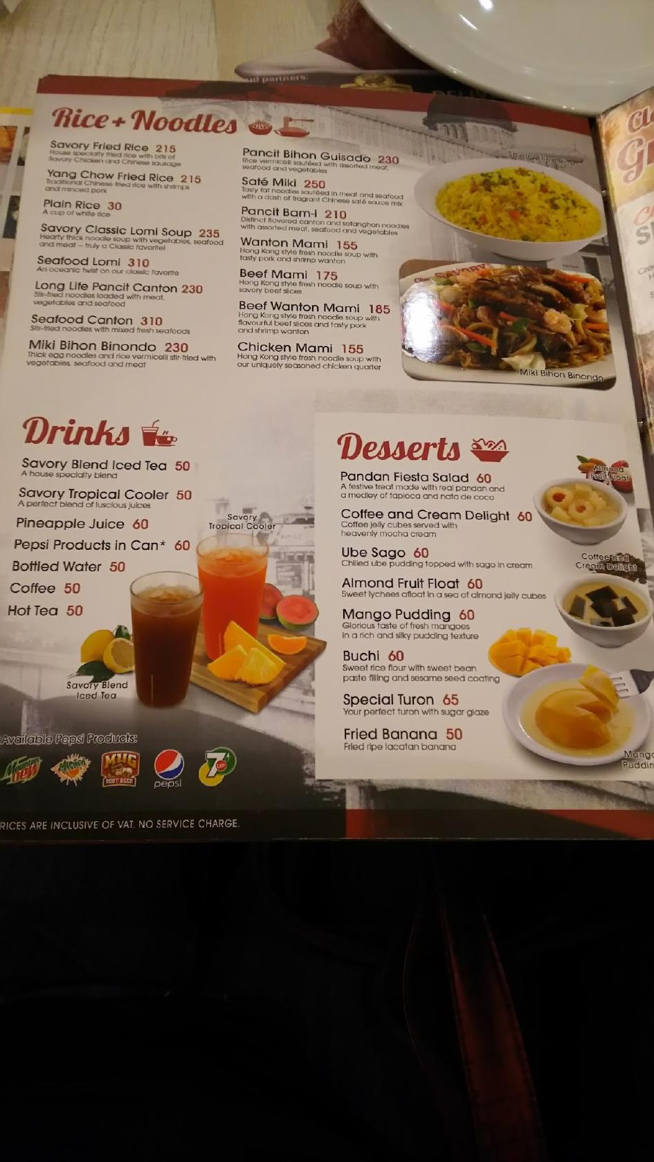 Menu at Classic Savory restaurant, Makati, Walter Mart