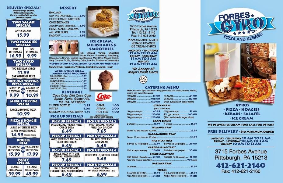 Menu at Forbes Gyro pizzeria, Pittsburgh