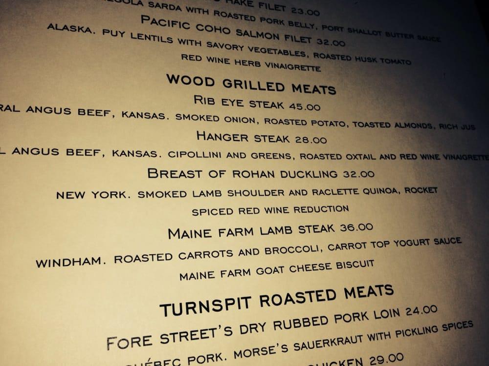 Menu at Fore Street Restaurant, Portland