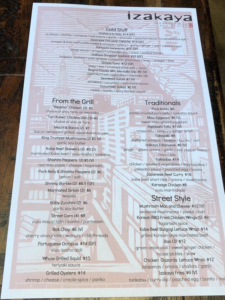 Menu at Izakaya restaurant, Houston