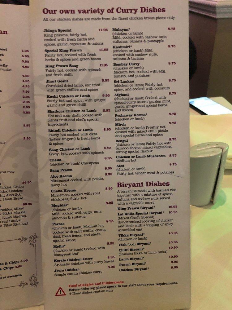 Menu at Lal Quila restaurant, York